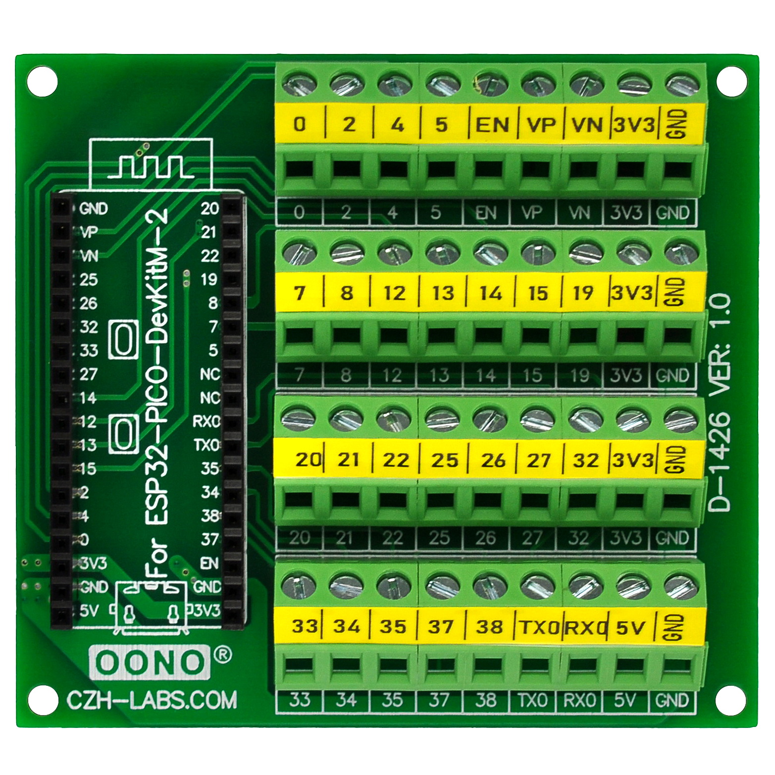 Screw Terminal Block Breakout Module Board for ESP32-PICO-DevKitM-2 Screw Terminal Block Breakout Module Board for ESP32-PICO-DevKitM-2